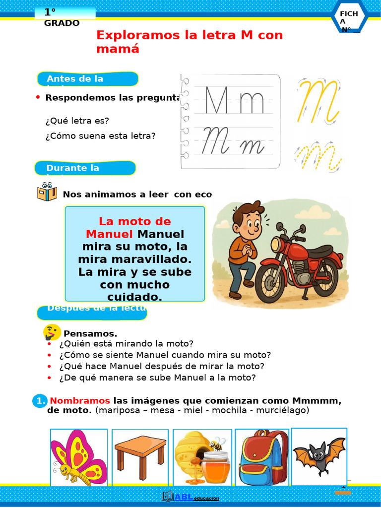 1° GRADO - FICHA Comu. La Letra M. 2025 | PDF