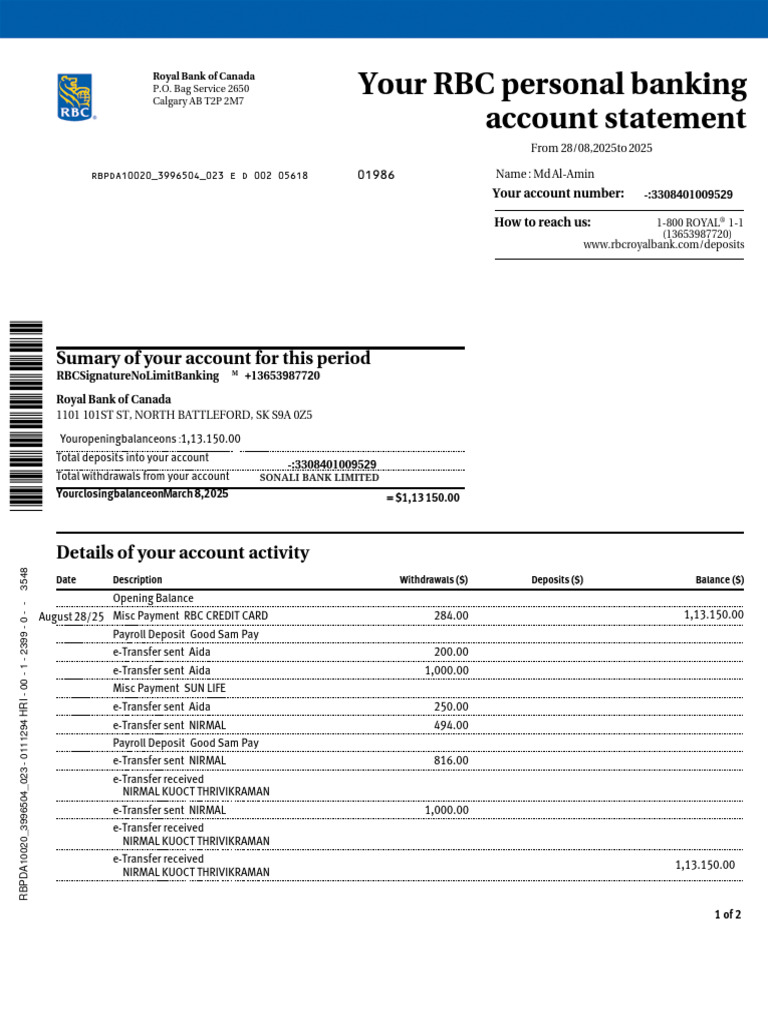 Understanding Your RBC Account Statement | PDF | Banks | Cheque