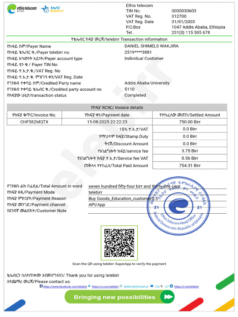 Telebirr Buy Goods Education Customer0.5 | PDF