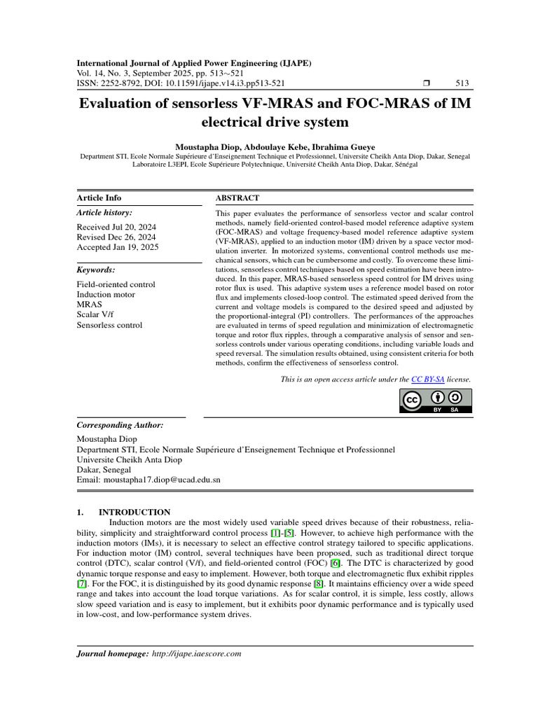 Evaluation of Sensorless VF-MRAS and FOC-MRAS of IM Electrical Drive System | PDF | Kalman ...