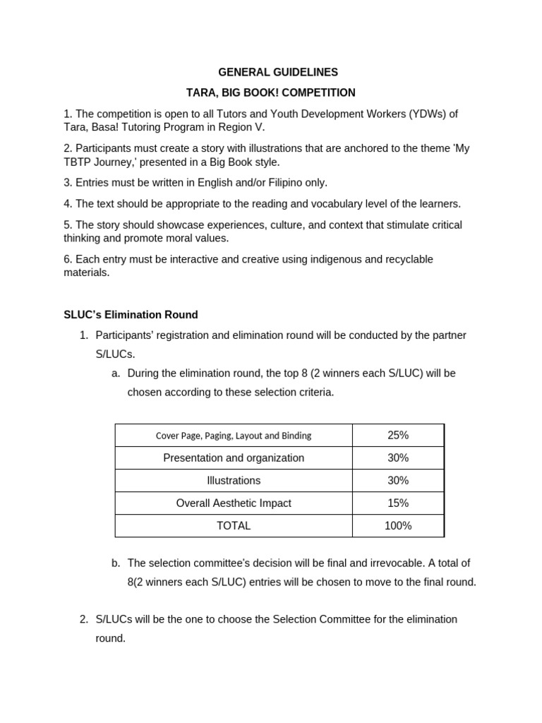 Tara Big Book Competition Guidelines | PDF