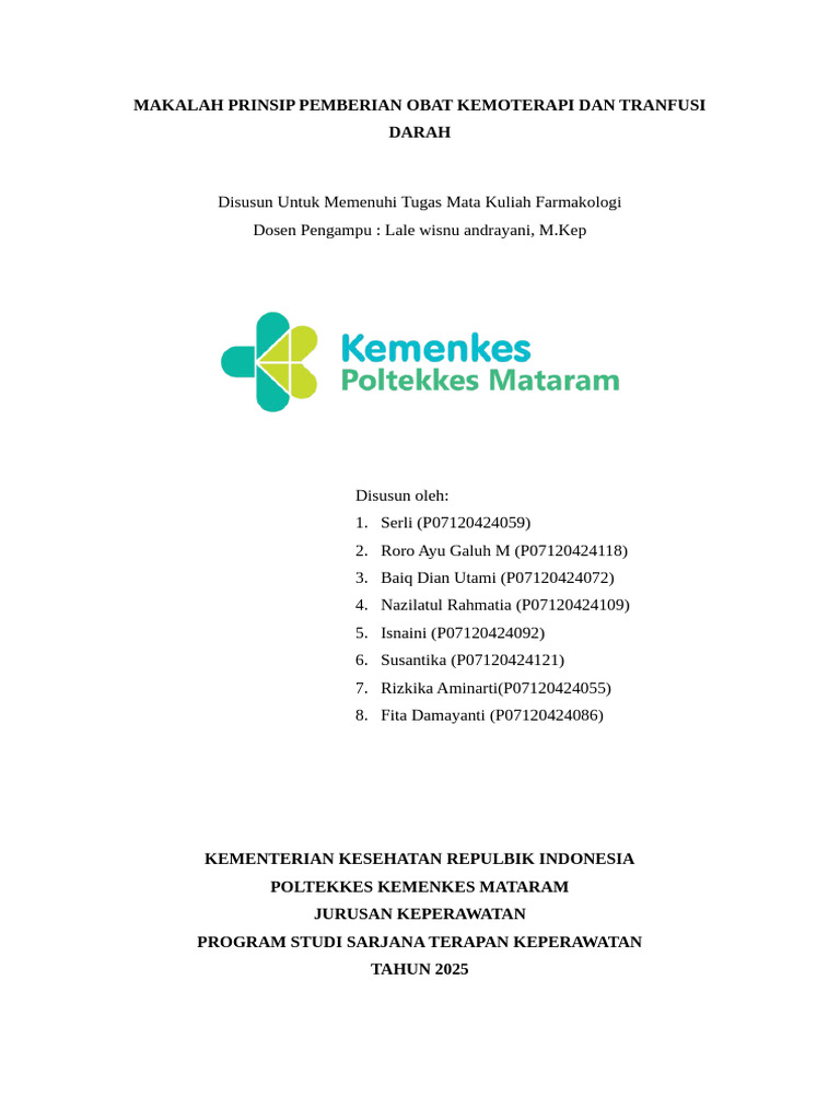 Prinsip Pemberian Obat Kemoterapi Dan Tranfusi Darah | PDF