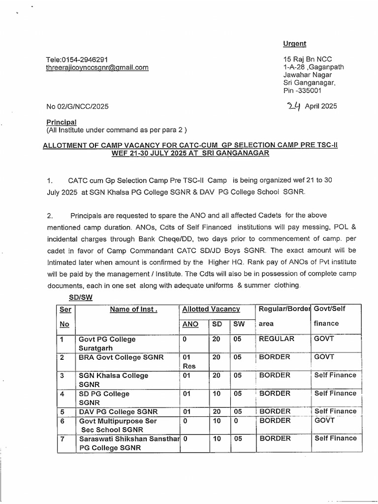 Allotment of Camp Vacancy 21 To 30 July - 0001 | PDF
