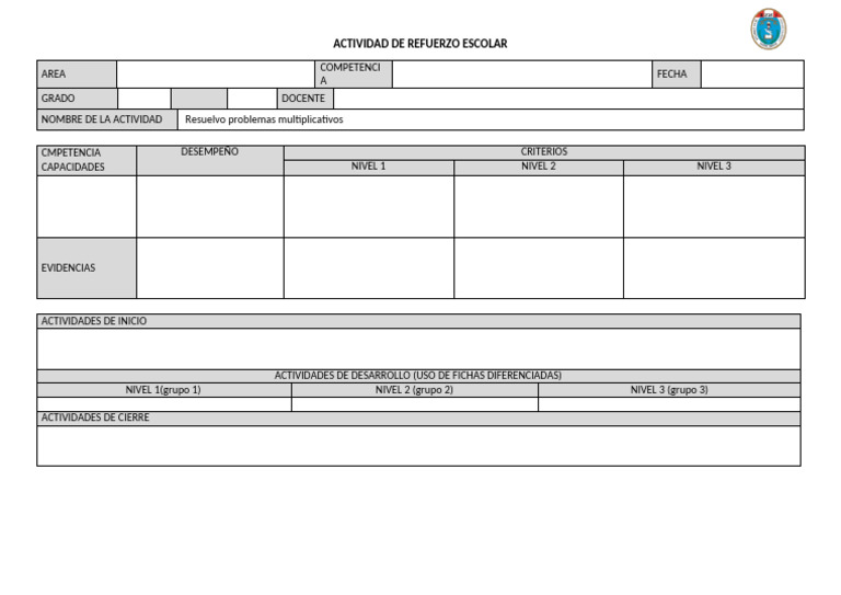 Plantilla para La Aseson Actividad Refuerzo Escolar | PDF