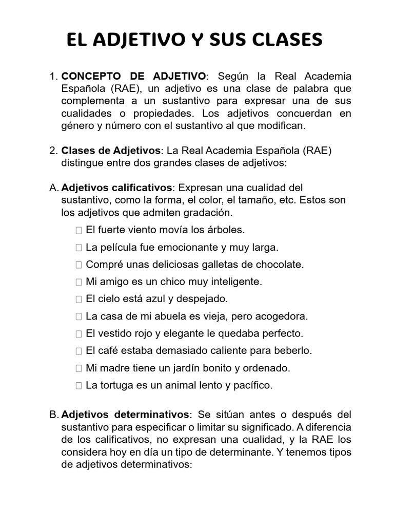 El Adjetivo y Sus Clases | PDF | Adjetivo | Tipología Lingüística