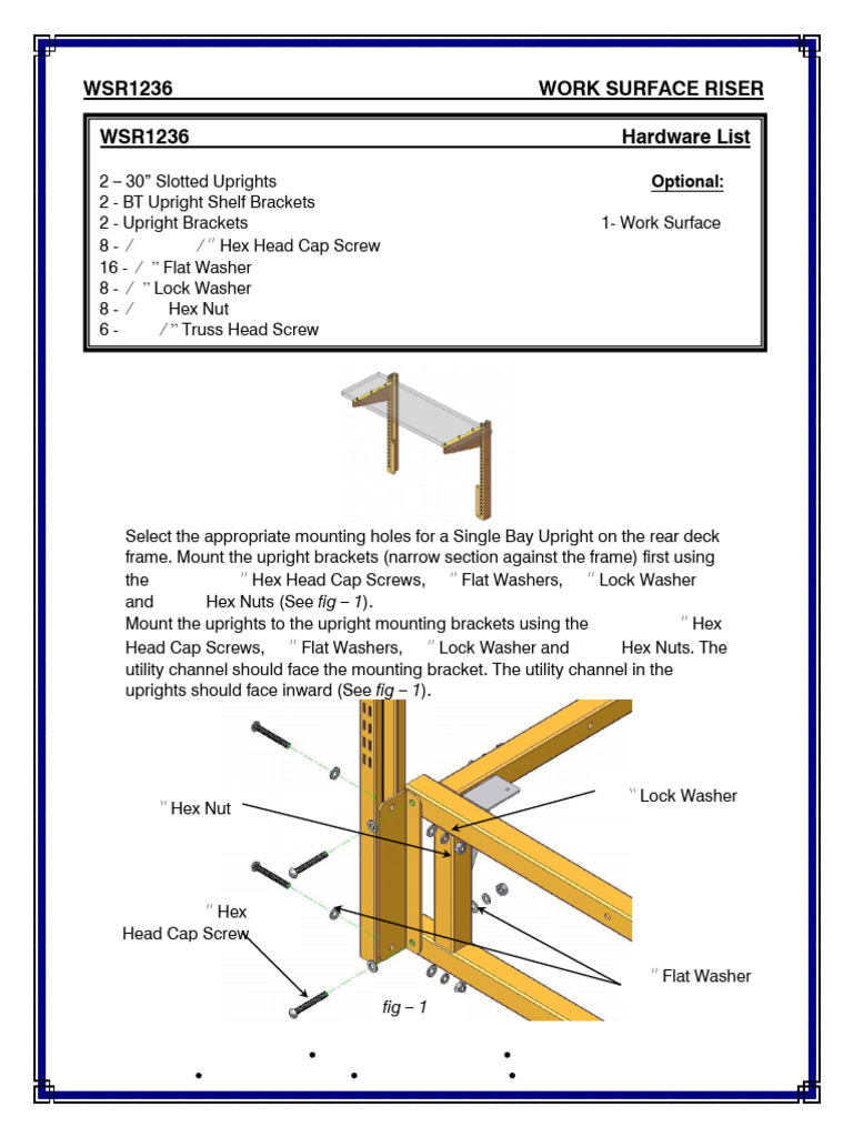 Work Surface Riser - WSR1236 | PDF | Screw