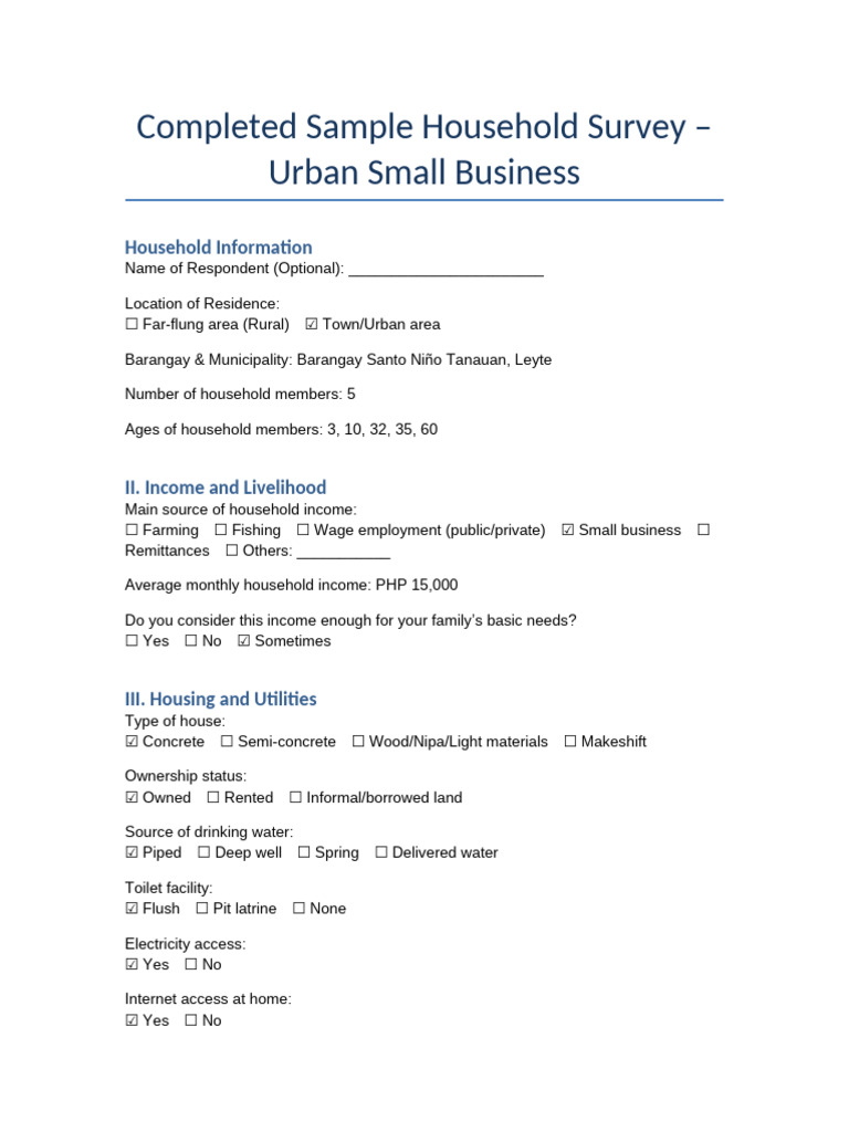 Urban Small Business Household Survey | PDF | Household | Economies