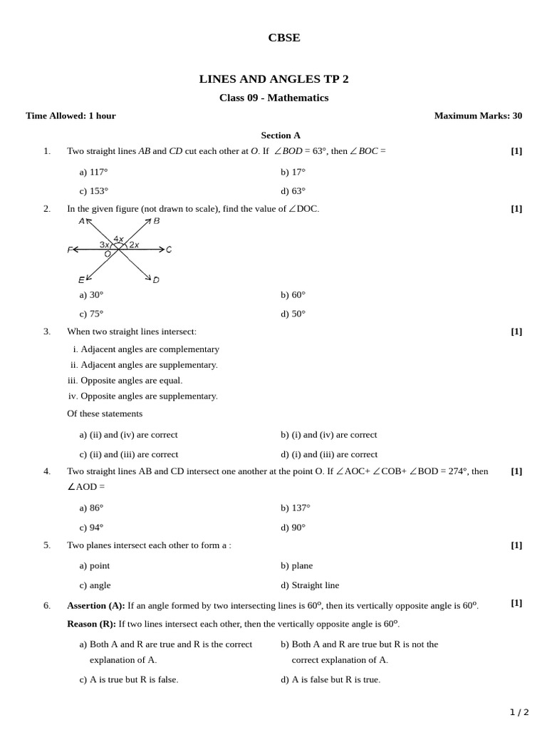 Lines and Angles TP 2 (Questions) | PDF | Angle | Line (Geometry)