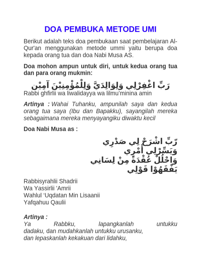 Doa Pembuka Metode Ummi | PDF