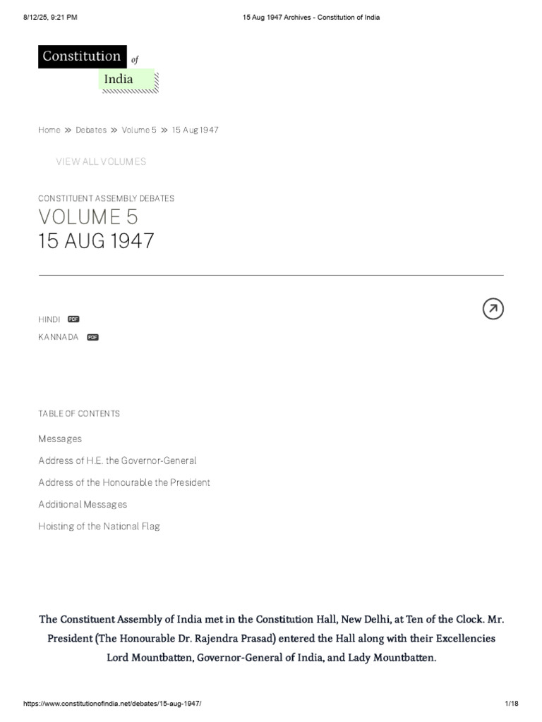 Constituent Assembly Debates: 15 Aug 1947 | PDF | Jawaharlal Nehru ...