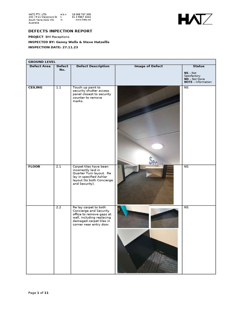 BHI City Receptions Defects List 271123 | PDF | Window | Architectural ...
