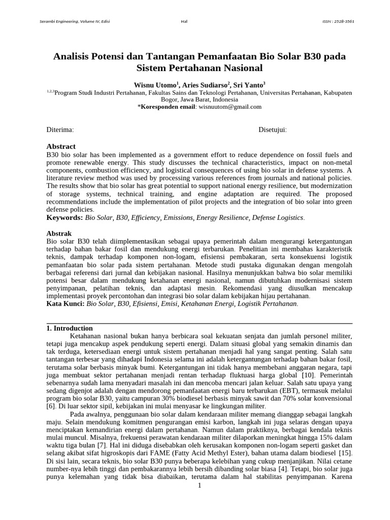 Potensi Bio Solar B30 dalam Pertahanan Nasional | PDF
