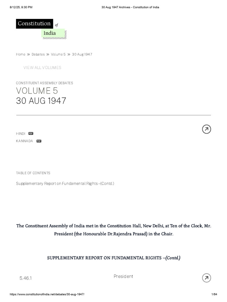 30 Aug 1947 Volume 5 Constitution Assembly Debates | PDF | Constitution ...
