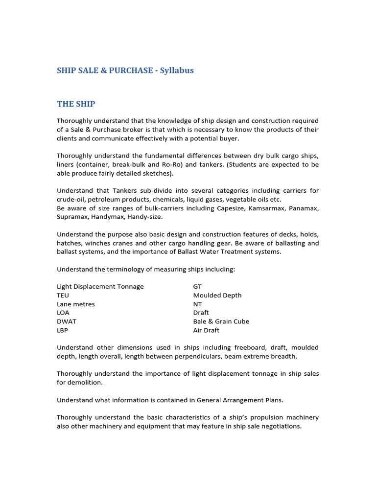 Ship Sale & Purchase Broker Training | PDF | Ships | Real Estate Appraisal