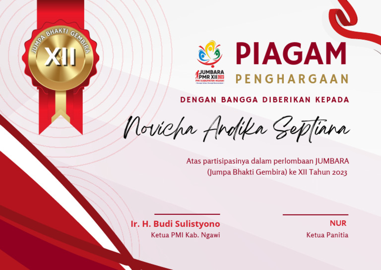 Merah Merah Muda Modern Minimalis Piagam Penghargaan Juara Lomba ...