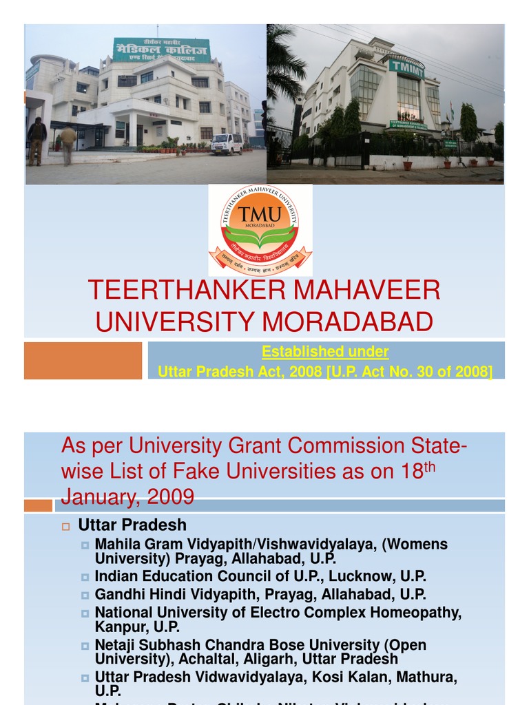 Teerthanker Mahaveer University Moradabad: Established Under Uttar Pradesh Act, 2008 (U.P. Act ...