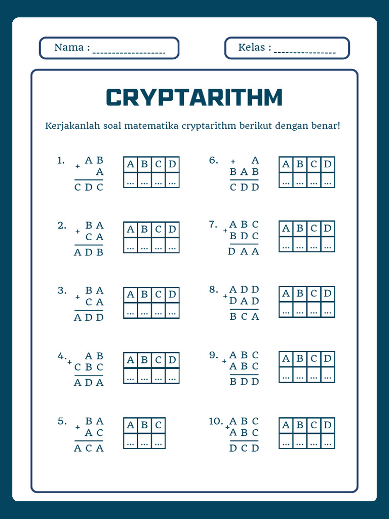 Soal Cryptarithm untuk Kelas Matematika | PDF