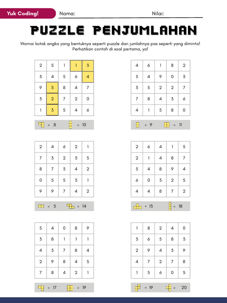 Puzzle Penjumlahan untuk Coding Anak | PDF