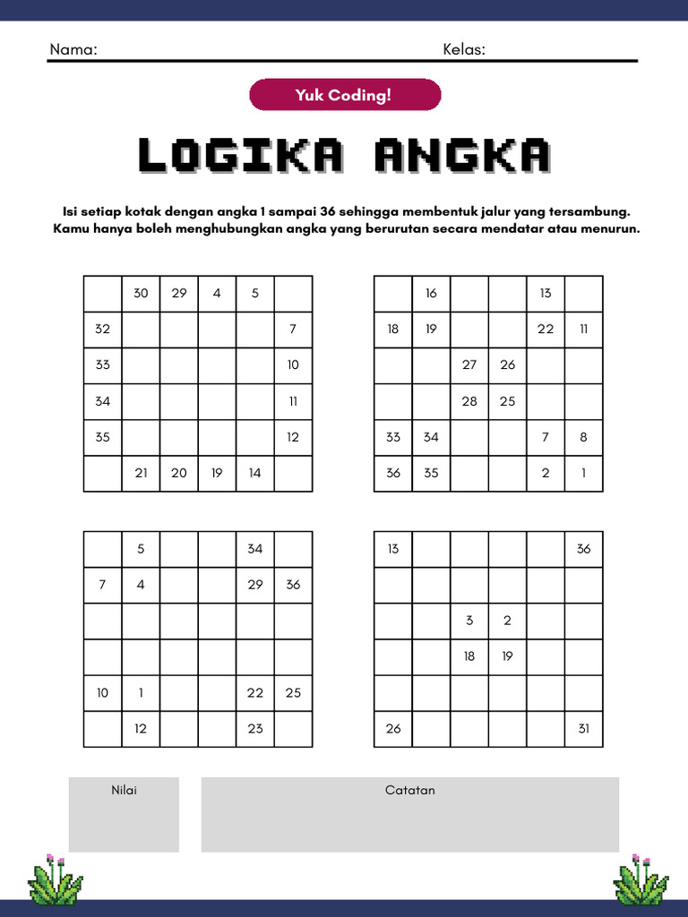 Logika Angka Yuk Coding Lembar Kerja Siswa Biru Dan Putih Sederhana | PDF