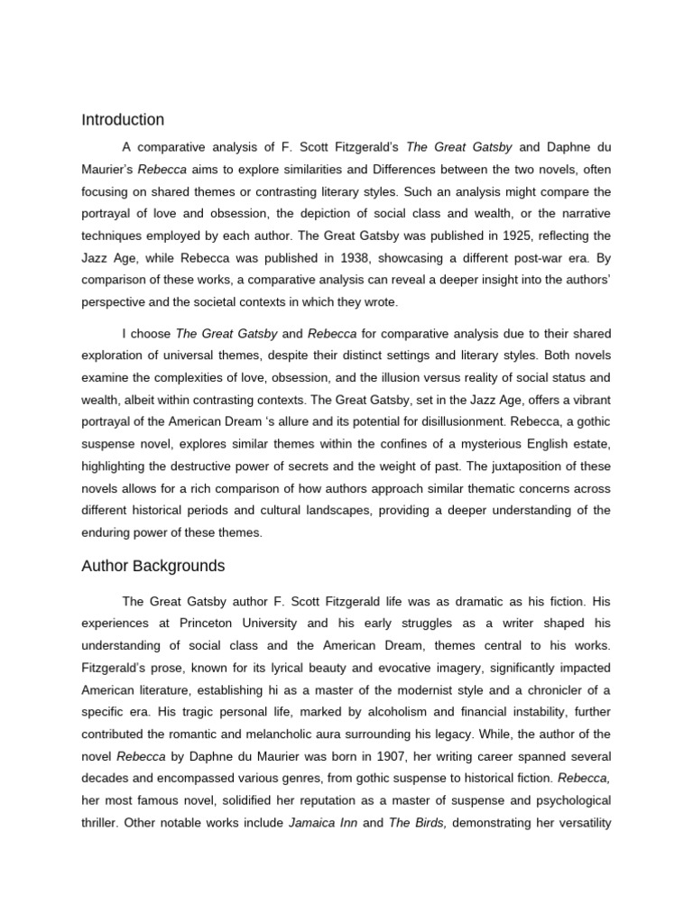 Comparative Analysis of Gatsby and Rebecca | PDF | The Great Gatsby | F ...