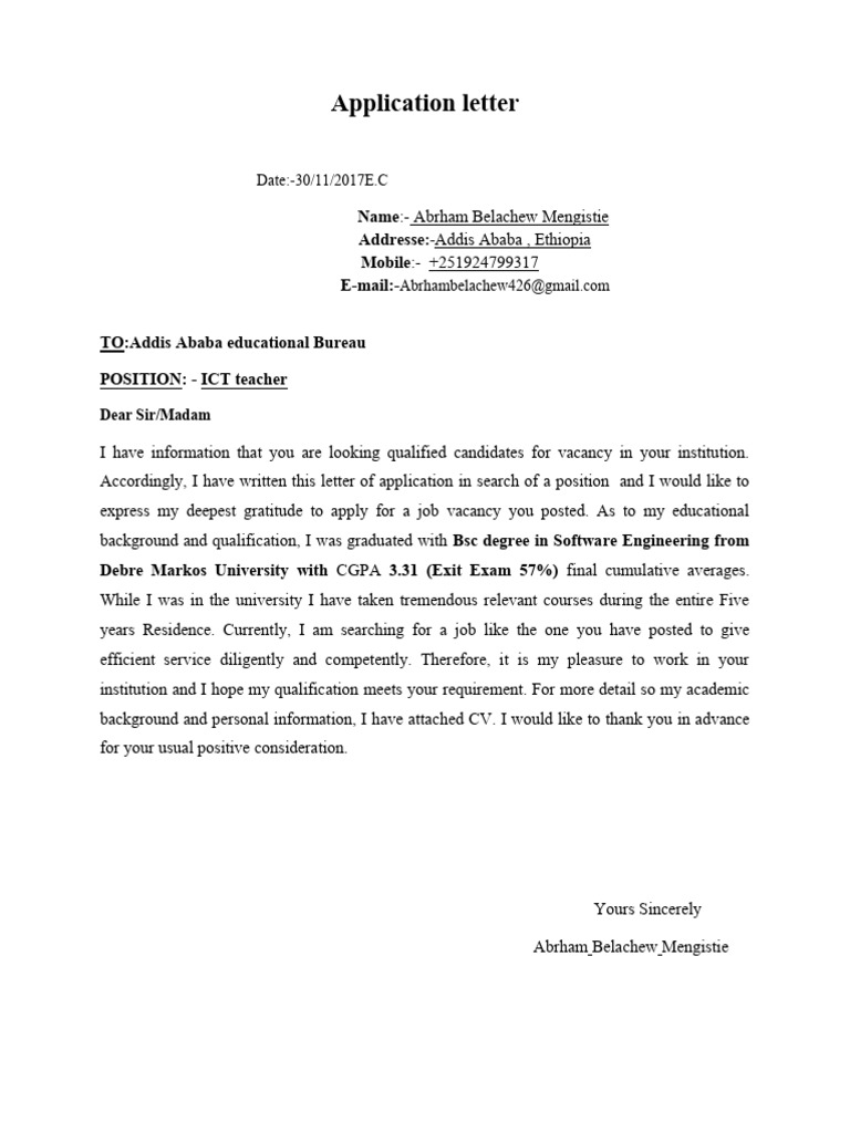 ICT Teacher Application Letter | PDF | Computing | Software