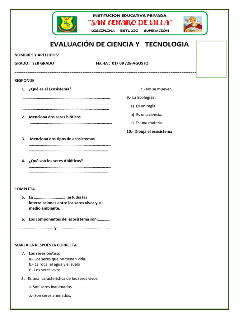 CIENCIA Y TECNOLOGIA 3ERO GRADO - docxAGOSTO | PDF
