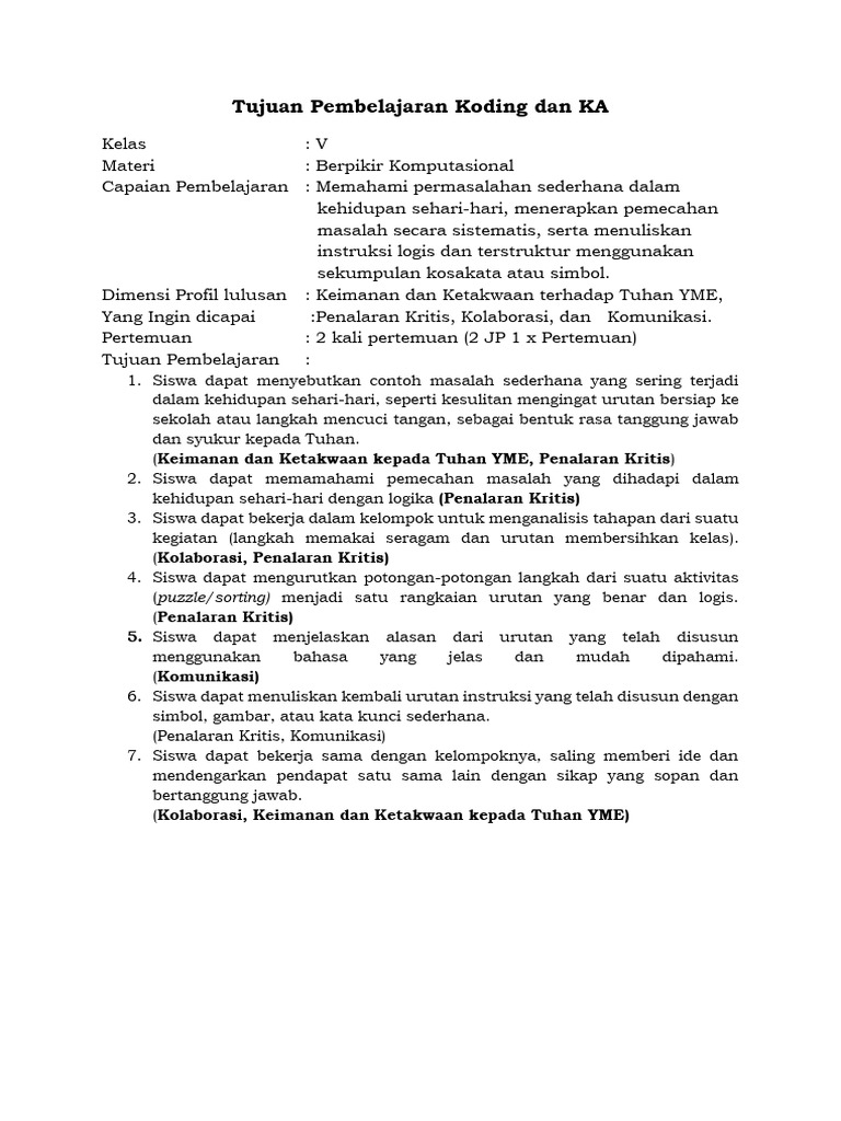 Tujuan Pembelajaran Koding Dan AI | PDF