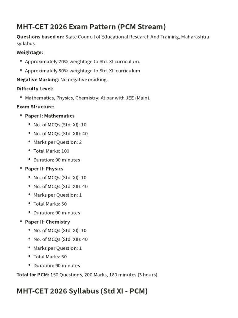 Mht Cet Exam Pattern Pdf