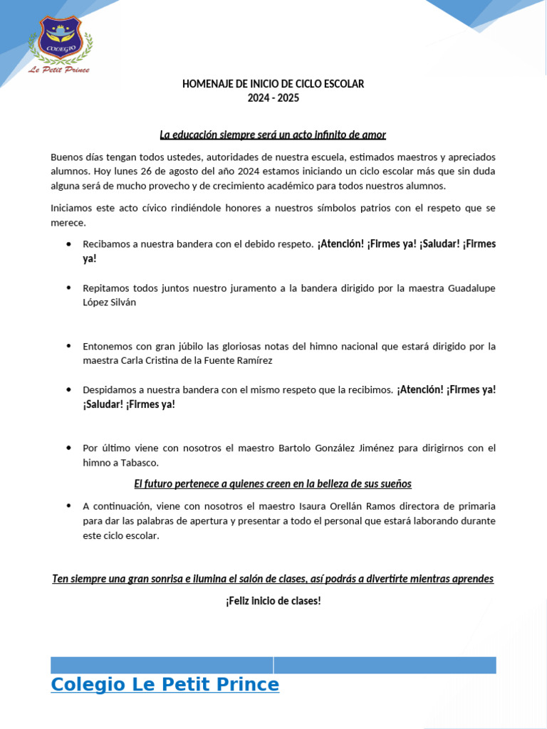 Homenaje de Inico de Ciclo | PDF