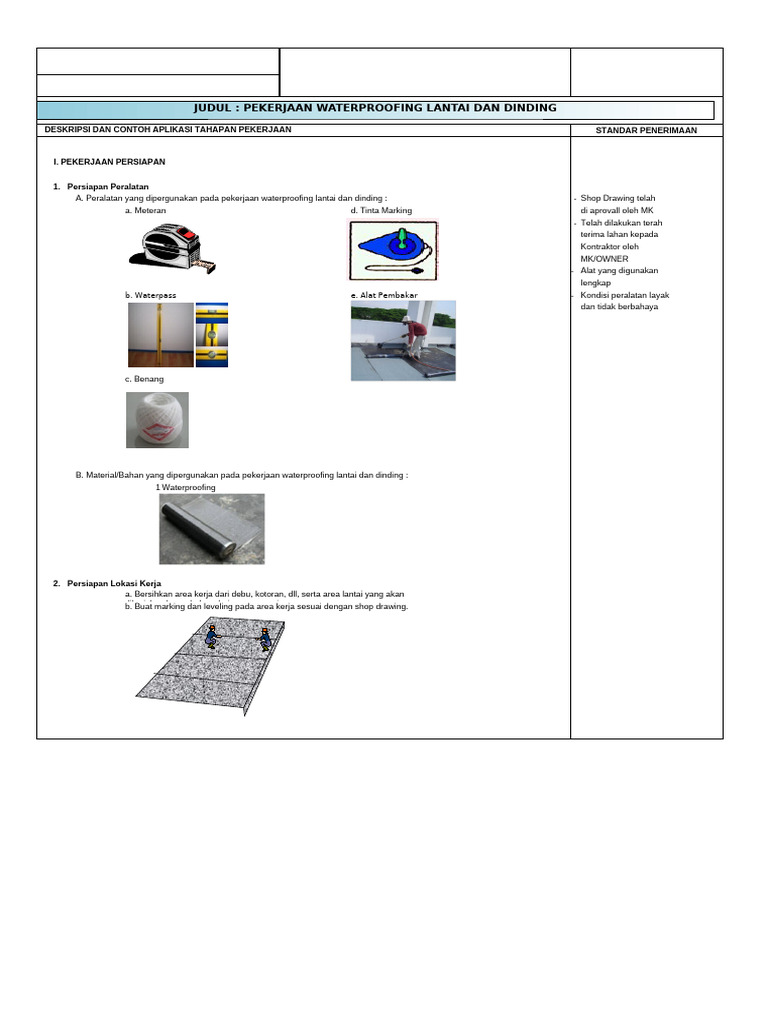 Pekerjaan Waterproofing Lantai dan Dinding | PDF