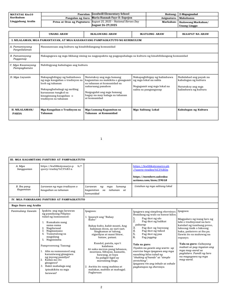 Makabansa 2 Q2 Week 1 | PDF