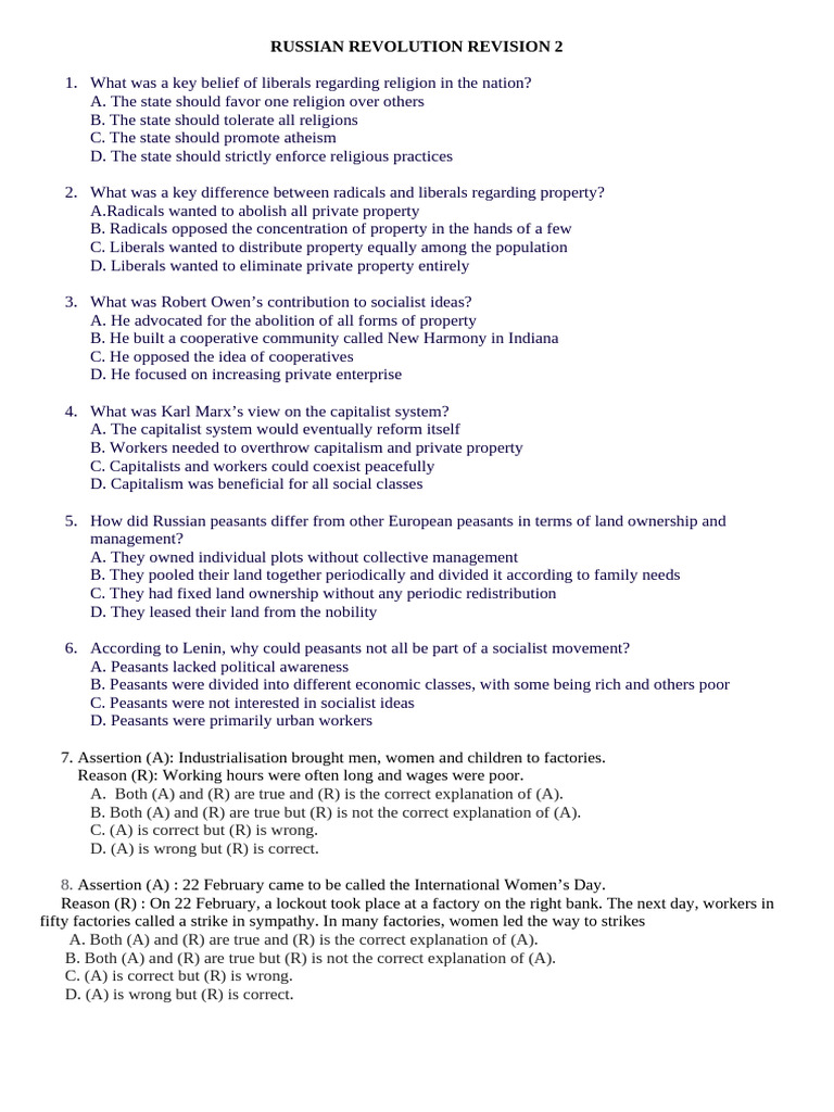 9 Russian Revolution MCQ | PDF | Socialism | Vladimir Lenin