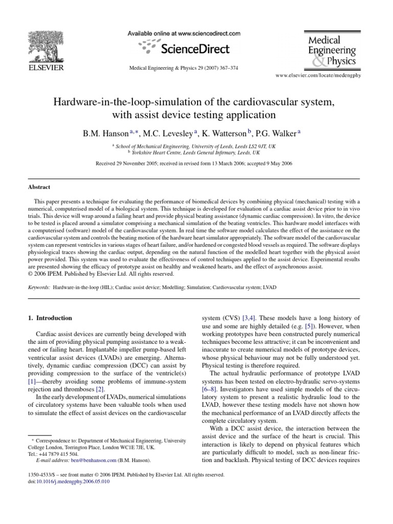 Cardiovascular System Simulation for Assist Devices | PDF | Heart ...