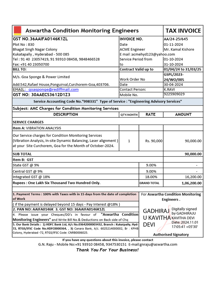 Goa Sponge & Power LTD - AA-24-25-645 Dtd. 2024-11-01 | PDF | Payments ...