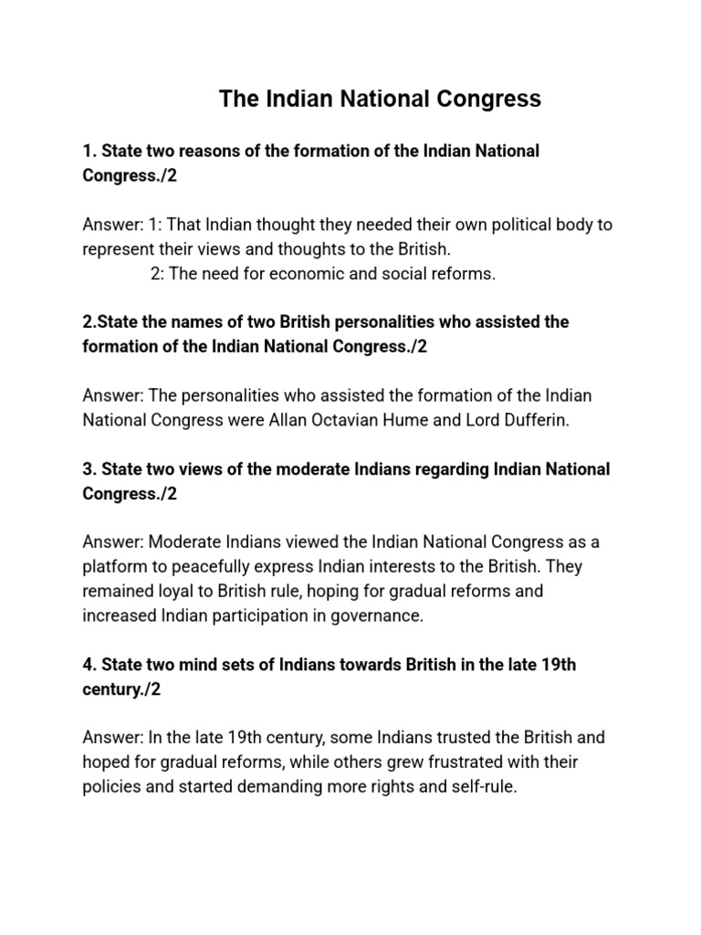 The Indian National Congress (History) | PDF