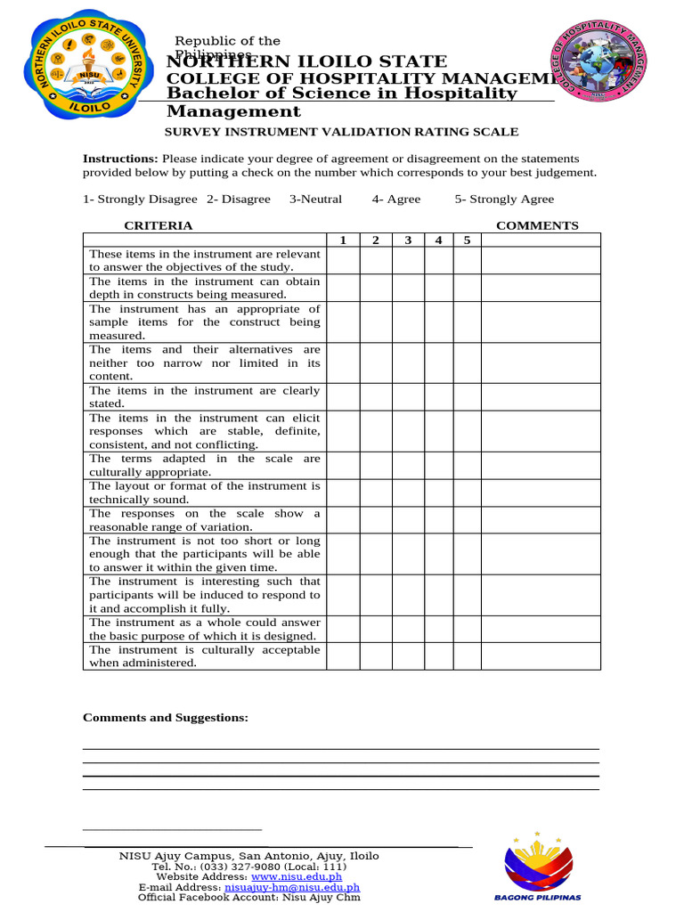 Survey Instrument Validation Rating Scale | PDF