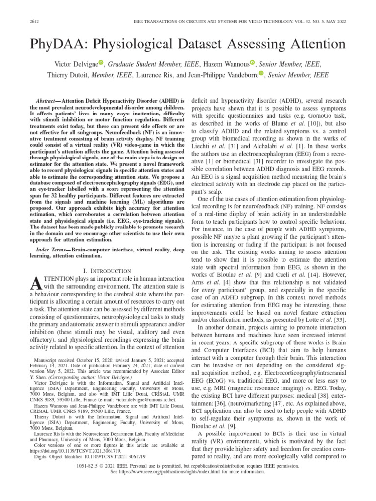 Physiological Dataset for Attention Estimation | PDF ...