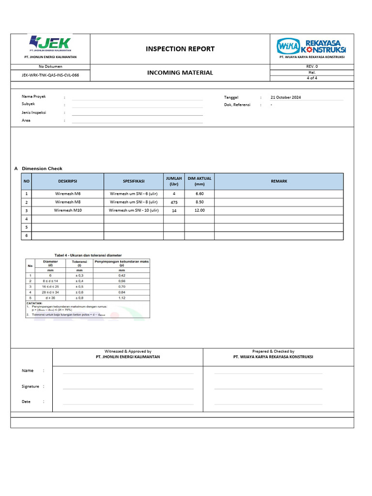 Material On Site Checklist | PDF