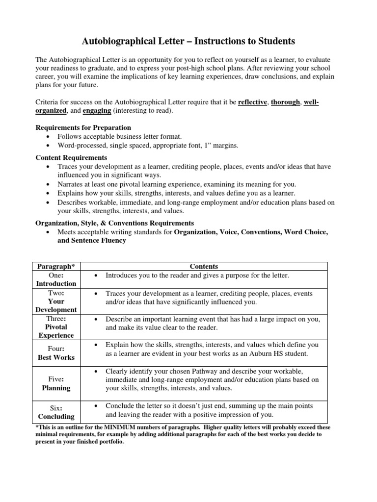 Autobiographical Letter Guidelines | PDF | Sat | Learning