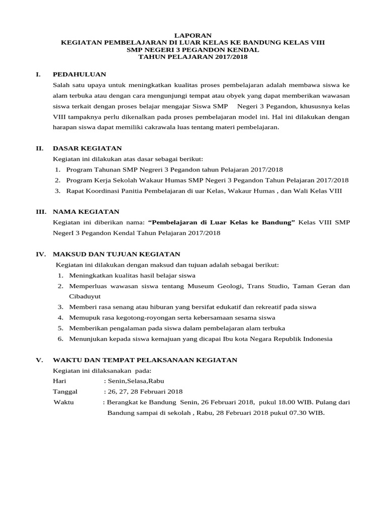 Laporan Karya Wisata Smp Negeri 3 Pegandon | PDF