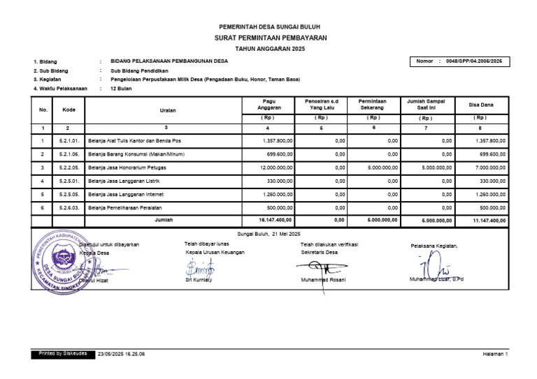 Surat Permintaan Pembayaran Desa 2025 | PDF