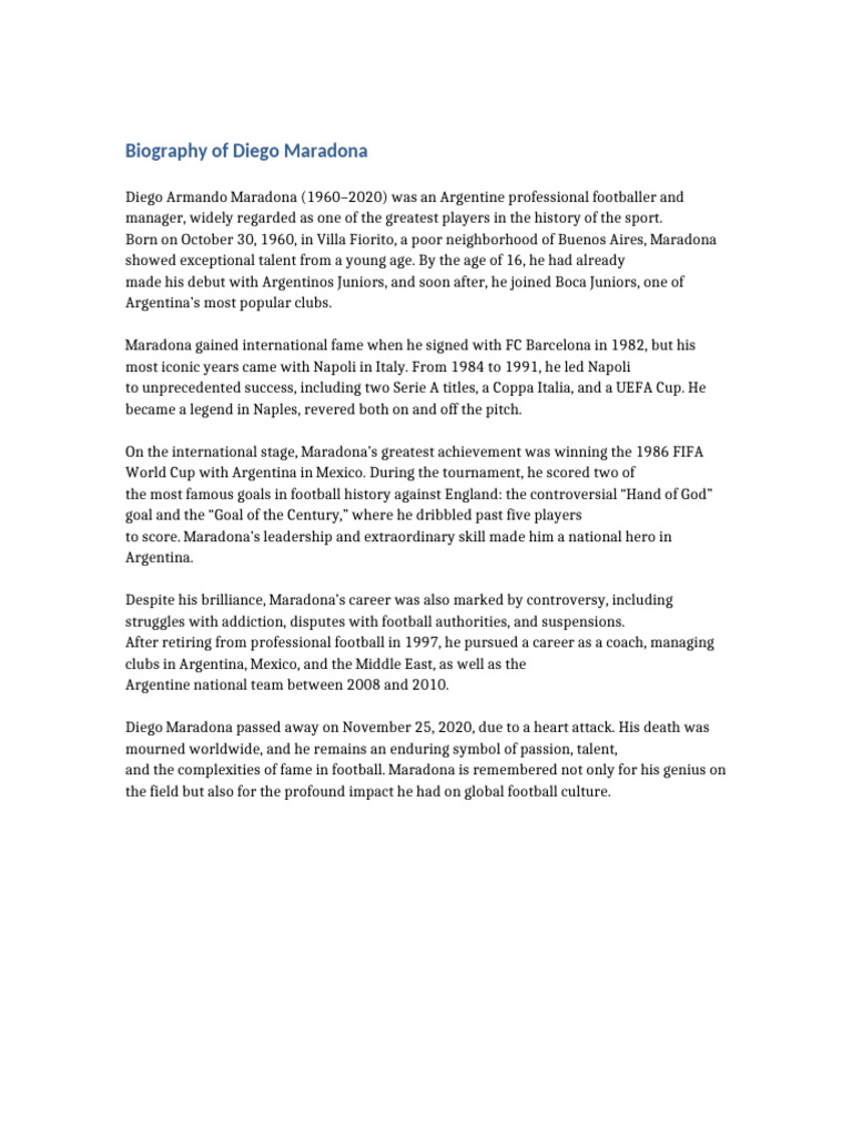 Diego Maradona: Life and Legacy | PDF