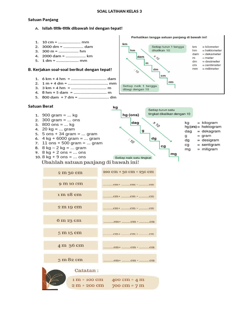 Soal Latihan Satuan Panjang dan Berat Kelas 3 | PDF