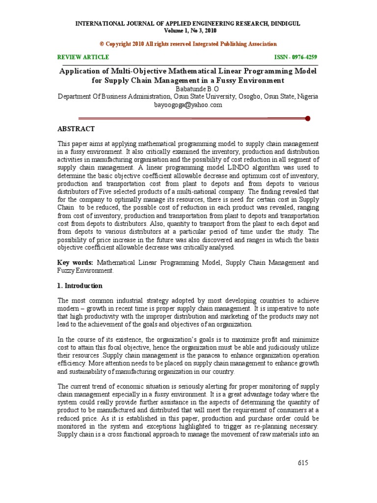 Application of Multi Objective Mathematical Linear Programming Model ...