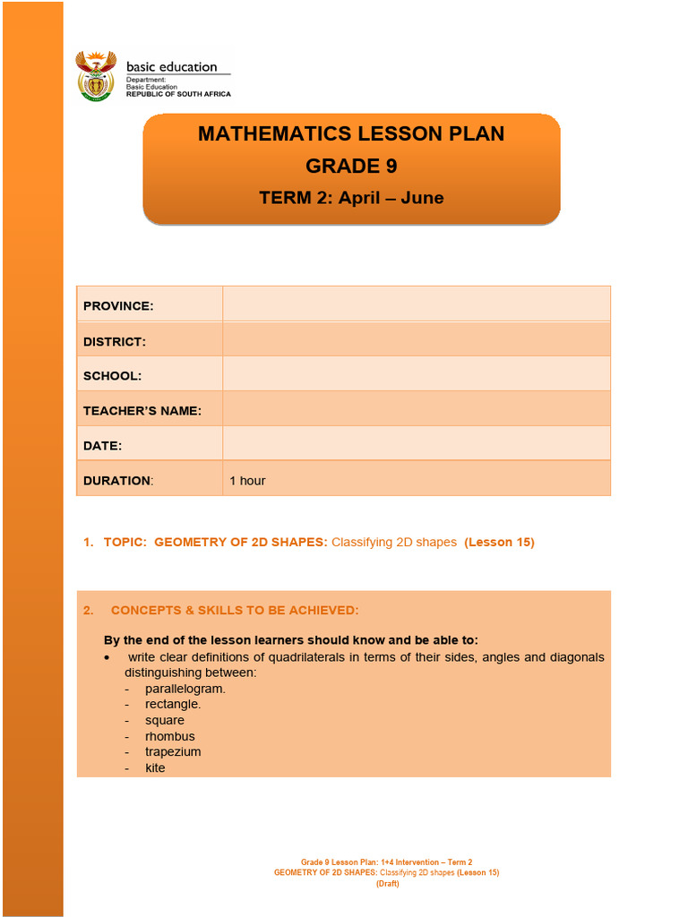 Grade 9 Geometry: Classifying 2D Shapes | PDF | Rectangle | Euclid