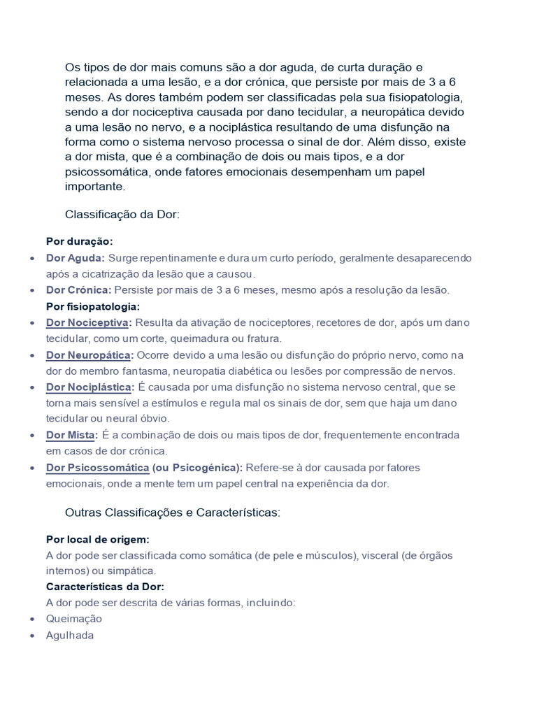 Tipos de Dor | PDF