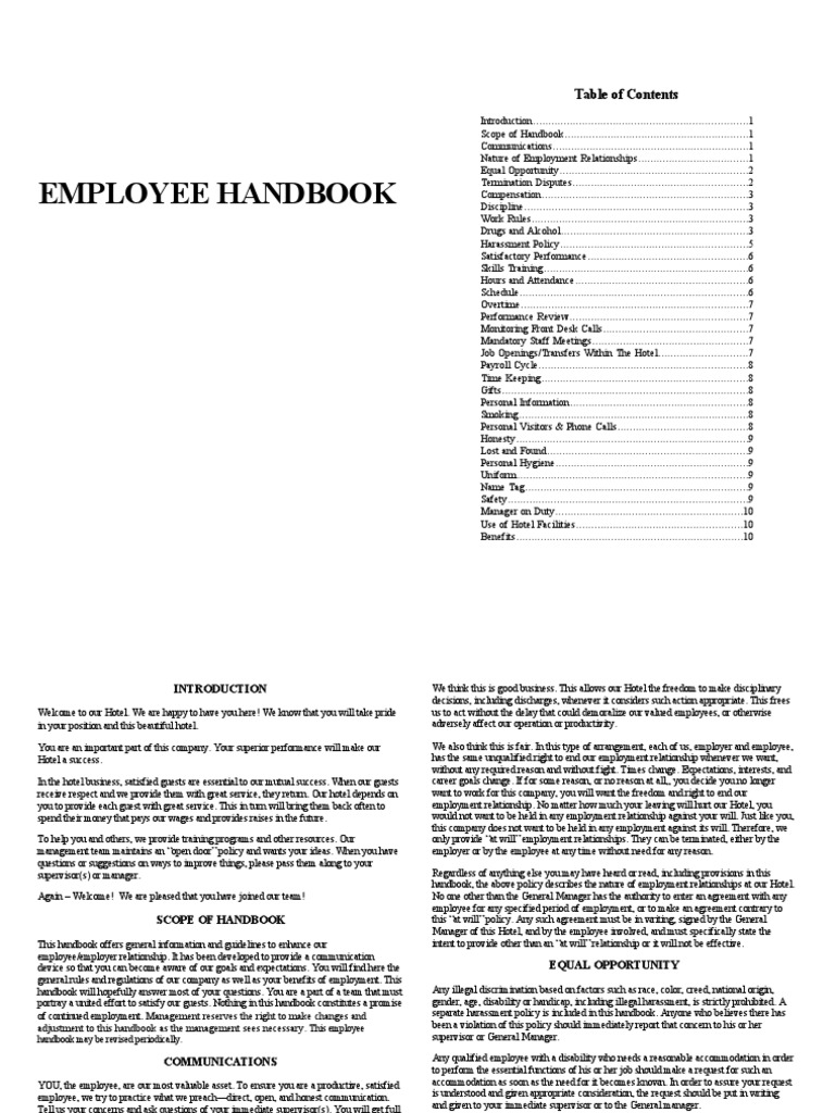 Employee Handbook New | PDF | Family And Medical Leave Act Of 1993 ...
