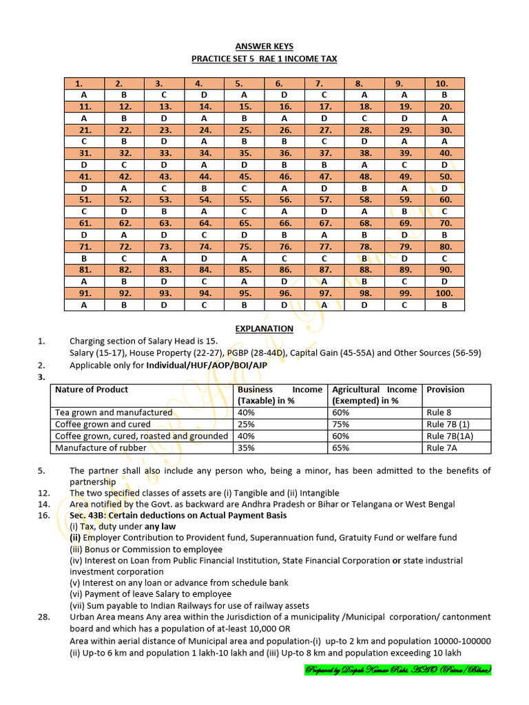 Income Tax Practice Set 5 Answer Keys | PDF | Tax Deduction | Taxes