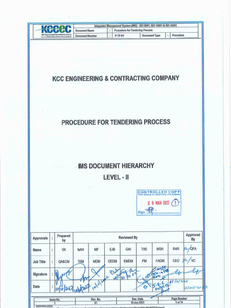 P-TP-01 Procedure For Tendering Process - Rev - 01 Dated 10-01-2 | PDF