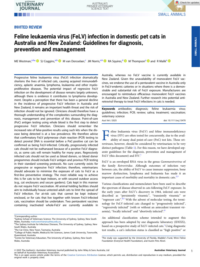 FeLV Infection Guidelines for Cats | PDF | Infection | White Blood Cell